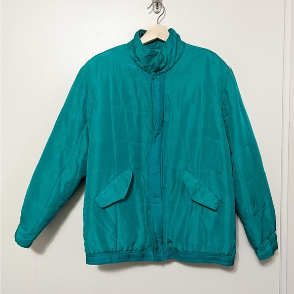 Vintage | Jackets & Coats | Vintage 9s Turquoise Silk Quilted Bomber ...